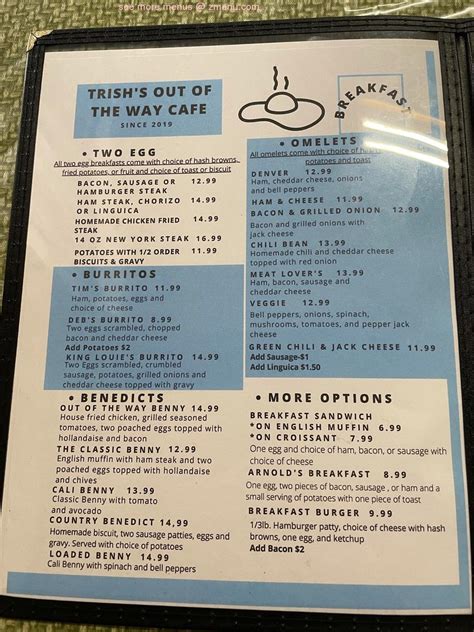 Menu At Trishs Out Of The Way Cafe Fortuna