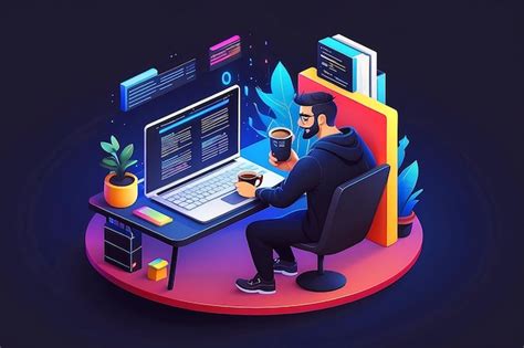 3d Programmer Book And Coffee Vector Illustration Developer Hacker Premium Ai Generated Image