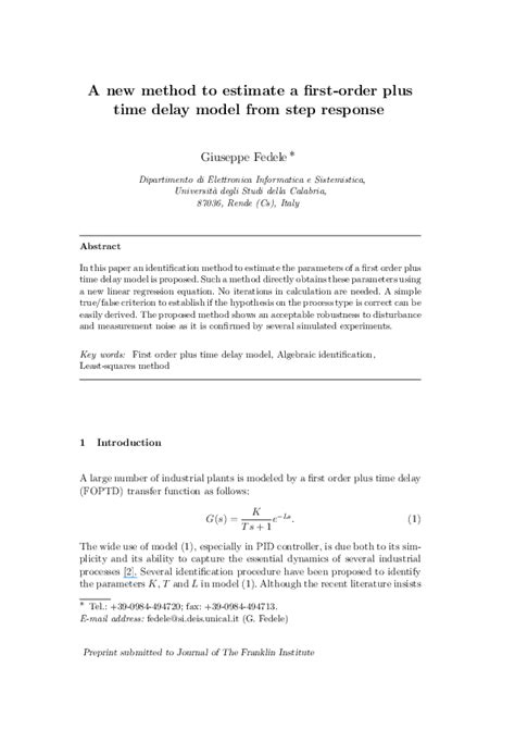 pdf a new method to estimate a first order plus time delay model from