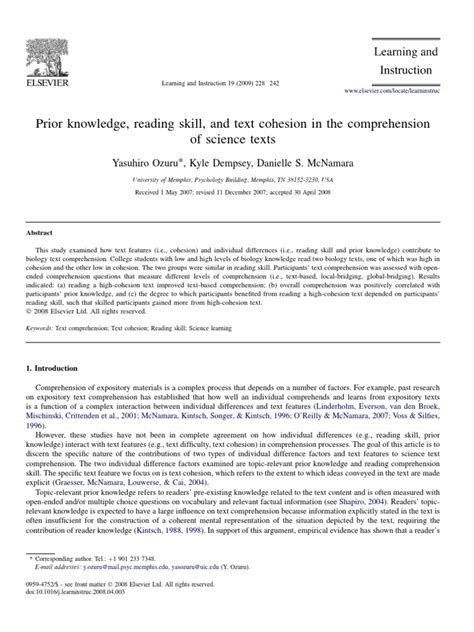 Text Cohesion Pdf Pdf Reading Comprehension Analysis Of Variance