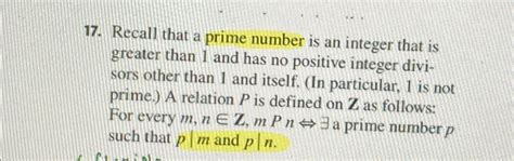 Solved Recall That A Prime Number Is An Integer That Is