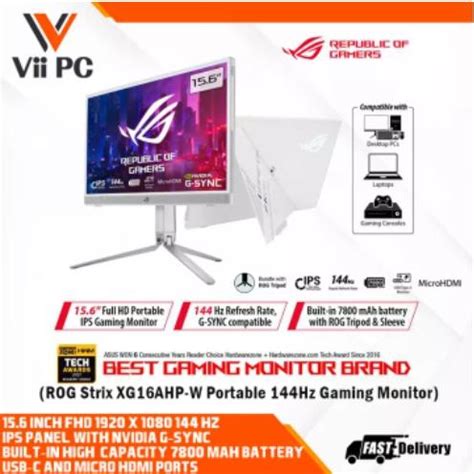 ASUS ROG Strix XG16AHP W Portable 144Hz Gaming Monitor 15 6 FHD 1920 X 1080 144Hz IPS USB