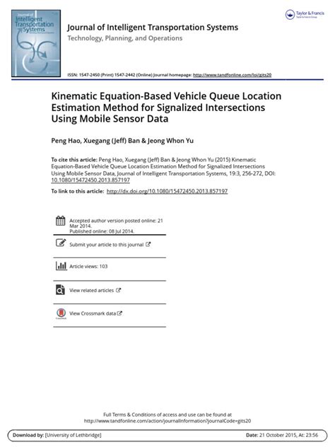 4 Kinematic Equation Based Vehicle Queue Location Estimation Method Pdf Acceleration Traffic