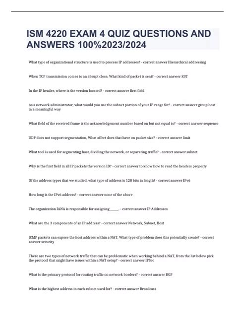 Ism 4220 Exam 4 Quiz Questions And Answers 100 2023 2024 Che 4220 Stuvia Us