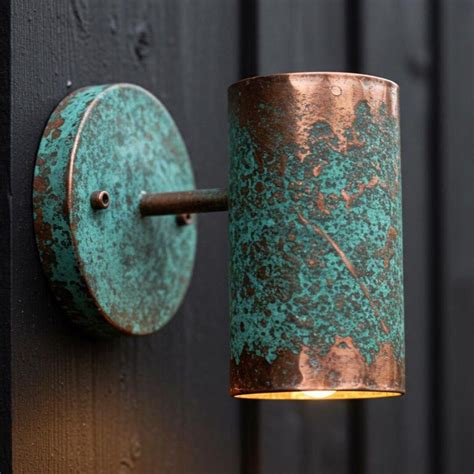 Handmade Hammered Copper Wall Sconce Green Patina Rustic Farmhouse
