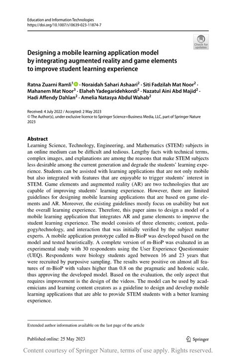 Designing A Mobile Learning Application Model By Integrating Augmented Reality And Game Elements