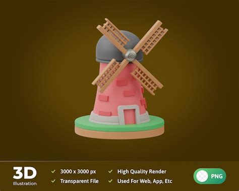 Premium Psd A Windmill With A Red Roof And A Green Screen That Says High Quality Render