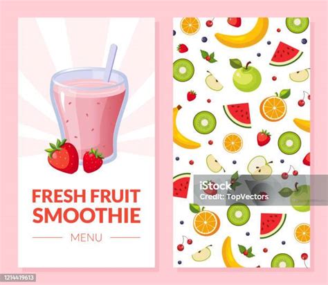 신선한 과일 스무디 메뉴 카드 템플릿 잘 익은 과일 원활한 패턴 벡터 일러스트 0명에 대한 스톡 벡터 아트 및 기타 이미지 0명 과일 독일 Istock