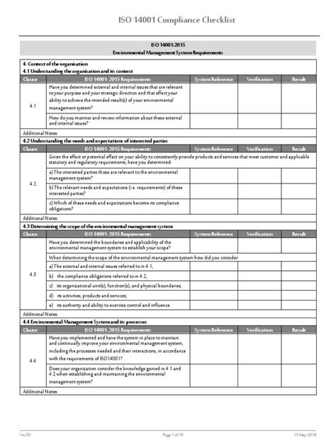 Iso 14001 Checklist Pdf Audit Verification And Validation