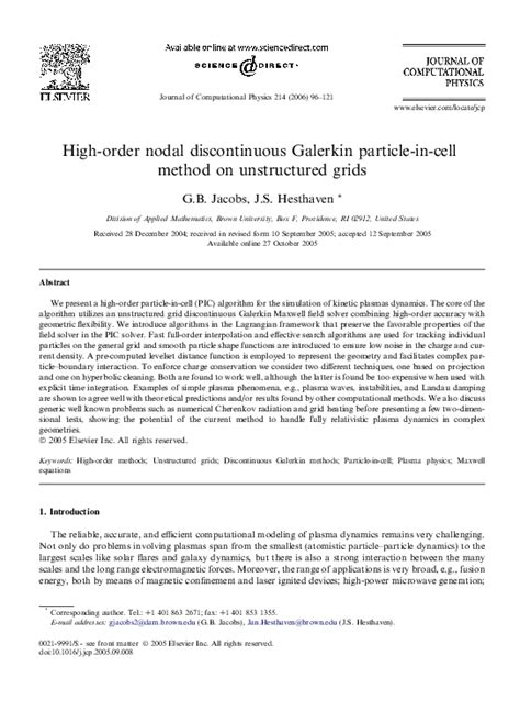 Pdf High Order Nodal Discontinuous Galerkin Particle In Cell Method