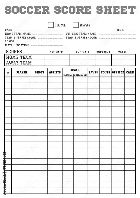 soccer score sheet printable png instant download soccer game tracker