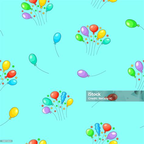 파란색 또는 파란색 배경에 화려한 풍선 원활한 패턴 휴일 및 어린이 행사 어린이를 위한 벽지와 직물에 인쇄합니다 벡터 그림입니다