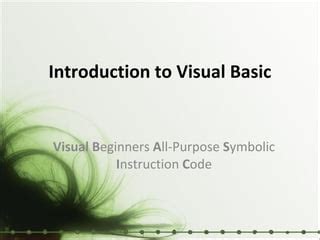 Visual Basic V Introduction PPT