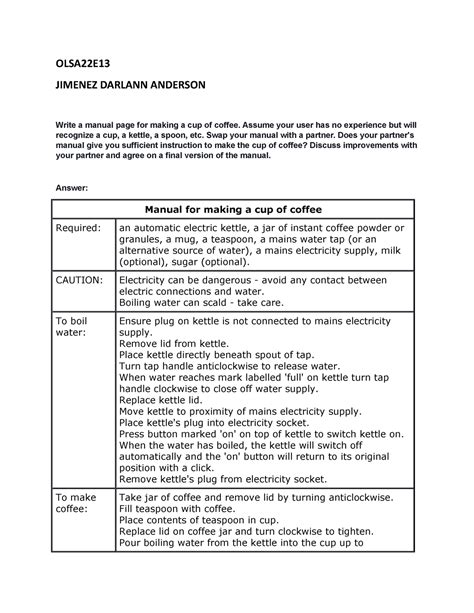 HCI 1 Chapter 11 Assignment Copy Of HCI 1 OLSA22E JIMENEZ DARLANN ANDERSON Write A Manual
