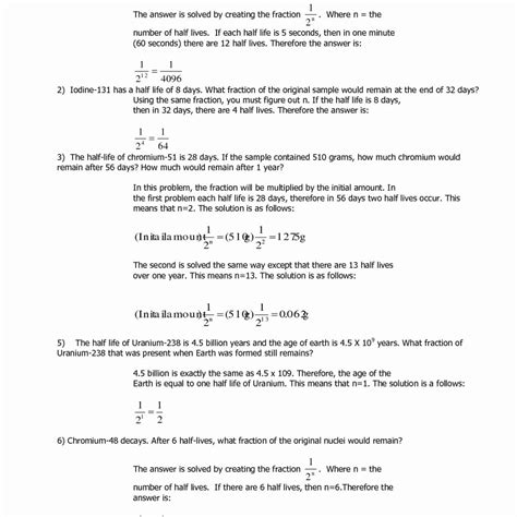 Half Life Problems Worksheet Key