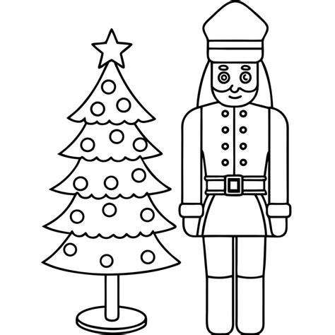 Coloring Page Bold Line Art Christmas Nutcracker Soldier Standing