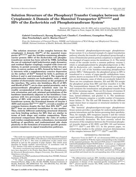 Pdf Solution Structure Of The Phosphoryl Transfer Complex Between The Signal Transducing