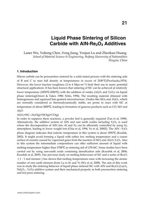 Pdf Liquid Phase Sintering Of Silicon Carbide With Aln Re Additives