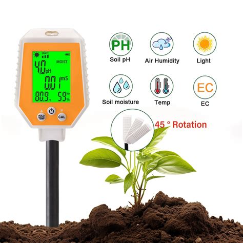 Soil Moisture Meter Hygrometer 6 In 1 Soil PH Tester Temp Sunlight Air Humidity EC Soil Meter