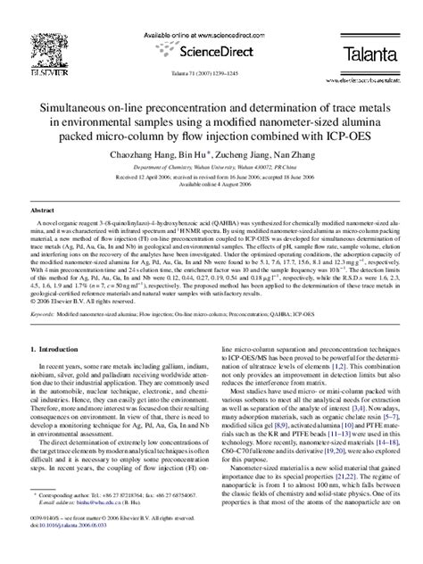 Pdf Simultaneous On Line Preconcentration And Determination Of Trace Metals In Environmental