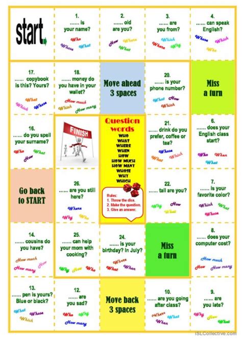 18 Question Words Board Game Speaking Practice English Esl…