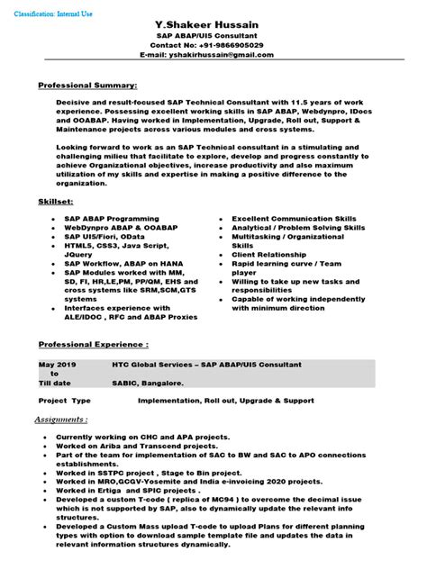 Shakeer Hussain Sap Abap Consultant Updated Pdf Enterprise Resource Planning Business