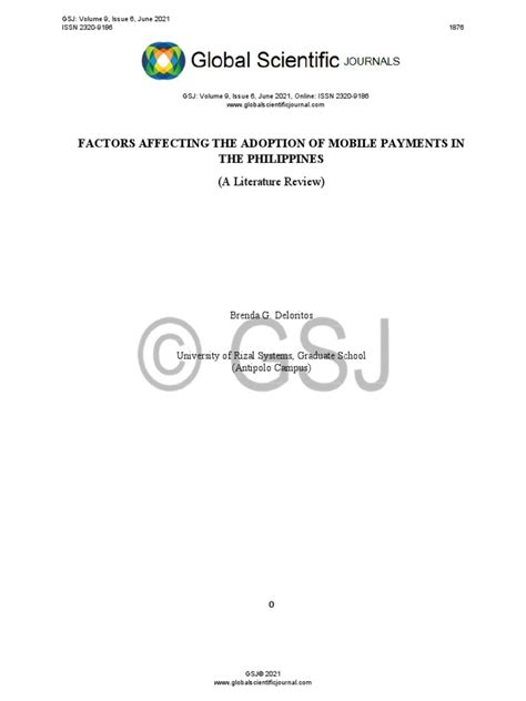 A Literature Review Factors Affecting The Adoption Of Mobile Payment In The Philippines Pdf