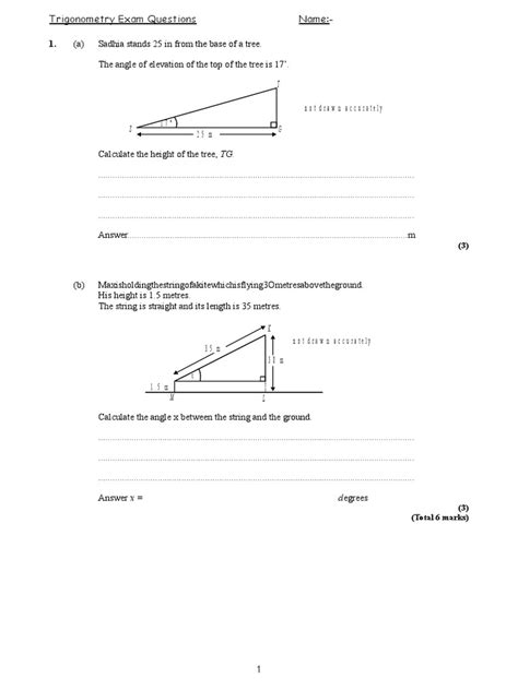 Trigonometry Exam Questions Pdf Trigonometry Geometric Shapes