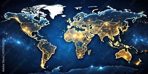 Illuminated World Map Global Night Lights Earth At Night Stunning