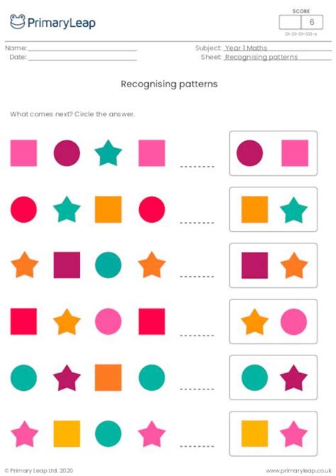 Numeracy Recognising Patterns Of Shapes Worksheet Primaryleap