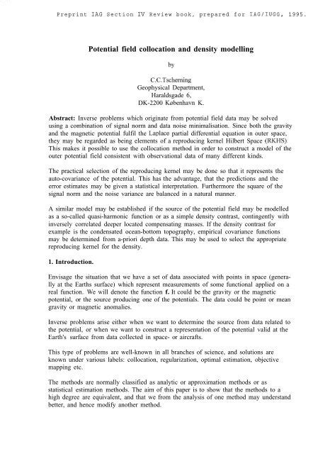 potential field collocation and density modelling
