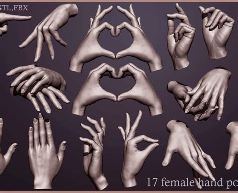 17 Female Hand Poses FlippedNormals