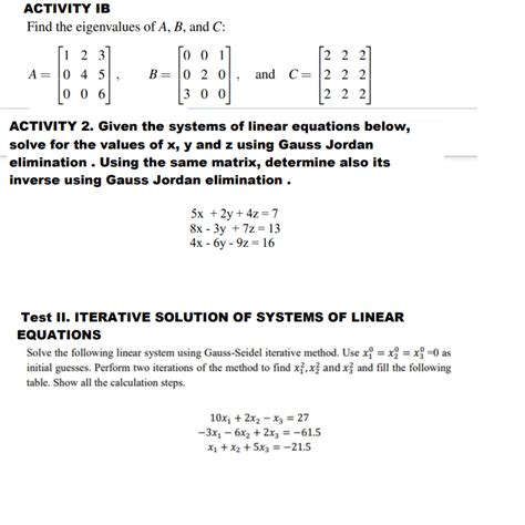 Systems Of Linear Equations Elimination Activity 3 Practice Questions