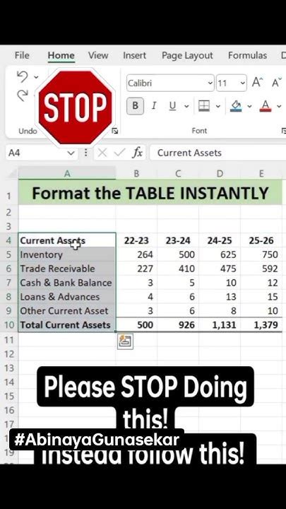 Format The Table Instantly In Excel Exceltips Excel Msexcel Shorts