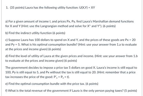 Solved 1 35 Points Laura Has The Following Utility