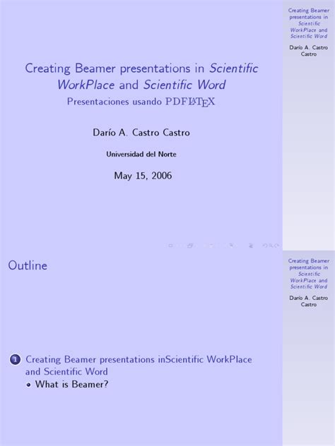 creating beamer presentations in scienti c workplace and scienti c word