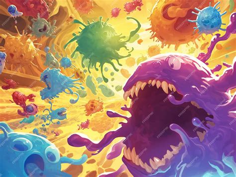 Premium Photo A Vivid Cartoonstyle Portrayal Of Animated Microbes In