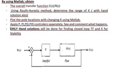 Solved By Using Matlab Obtain The Overall Transfer Function