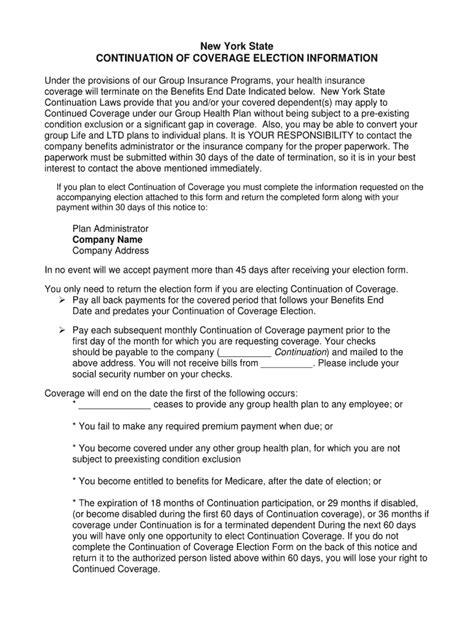 Ny Continuation Of Coverage Election Information Fill Online