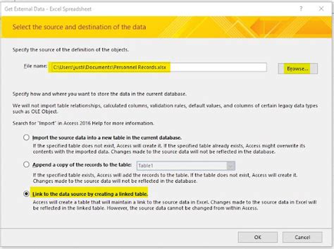 Microsoft Access Tips Linking Access To An Excel Worksheet