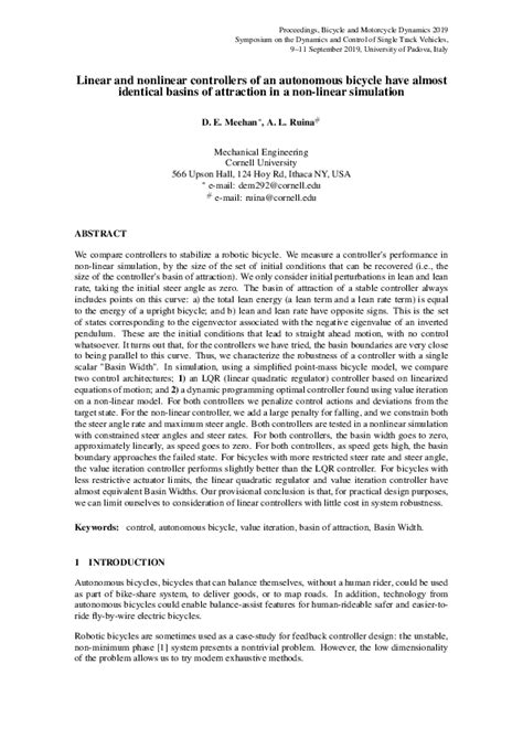 pdf linear and nonlinear controllers of an autonomous bicycle have