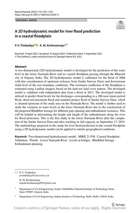 A 2d Hydrodynamic Model For River Flood Prediction In A Coastal Floodplain Request Pdf