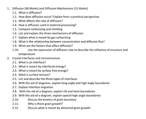 Solved Diffusion Marks And Diffusion Mechanisms Chegg