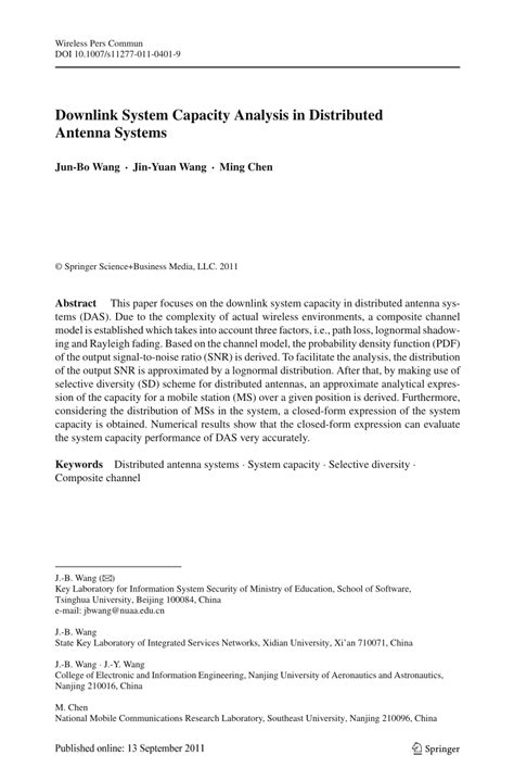 Pdf Downlink System Capacity Analysis In Distributed Antenna Systems