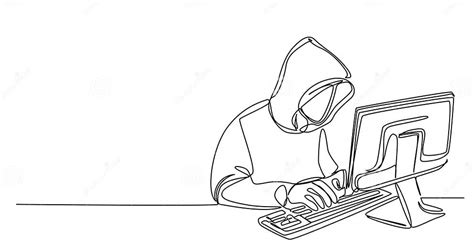 Single Line Drawing Of Computer Hacker Stereotype Stock Vector
