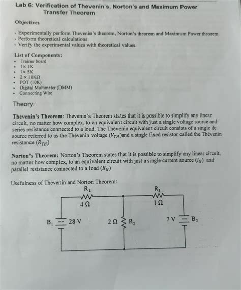 solved lab 6 verification of thevenin s norton s and