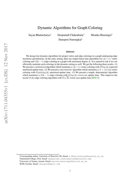 PDF Dynamic Algorithms For Graph Coloring