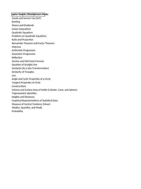 Class 10 Icse Maths Marks Pdf