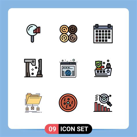 Set Of 9 Modern Ui Icons Symbols Signs For Domain Tools Calendar Saw Ax Editable Vector Design