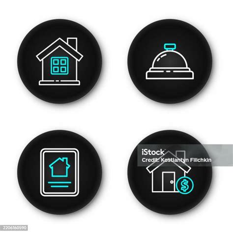 달러 기호 온라인 부동산 집 호텔 서비스 벨 및 아이콘으로 라인 집을 설정합니다 벡터 0명에 대한 스톡 벡터 아트 및 기타 이미지 0명 개념 건설 산업 Istock